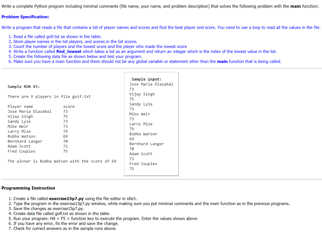 Solved Problem Specification: - Use Python - Cannot use the | Chegg.com