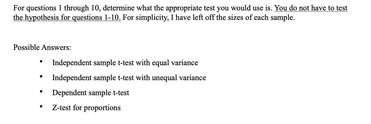 Solved For questions 1 through 10 , determine what the | Chegg.com