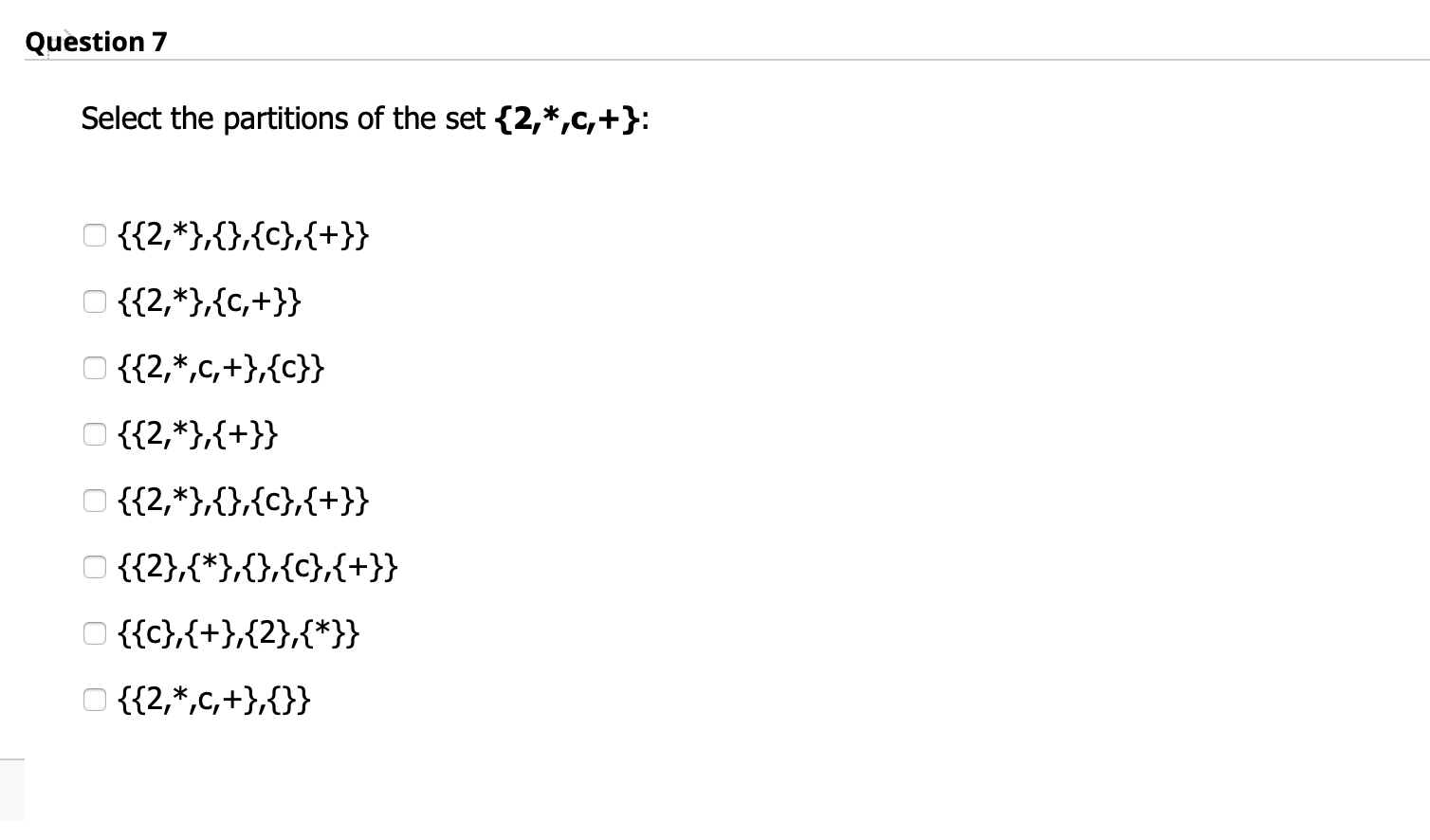 Solved Question 7 Select the partitions of the set | Chegg.com