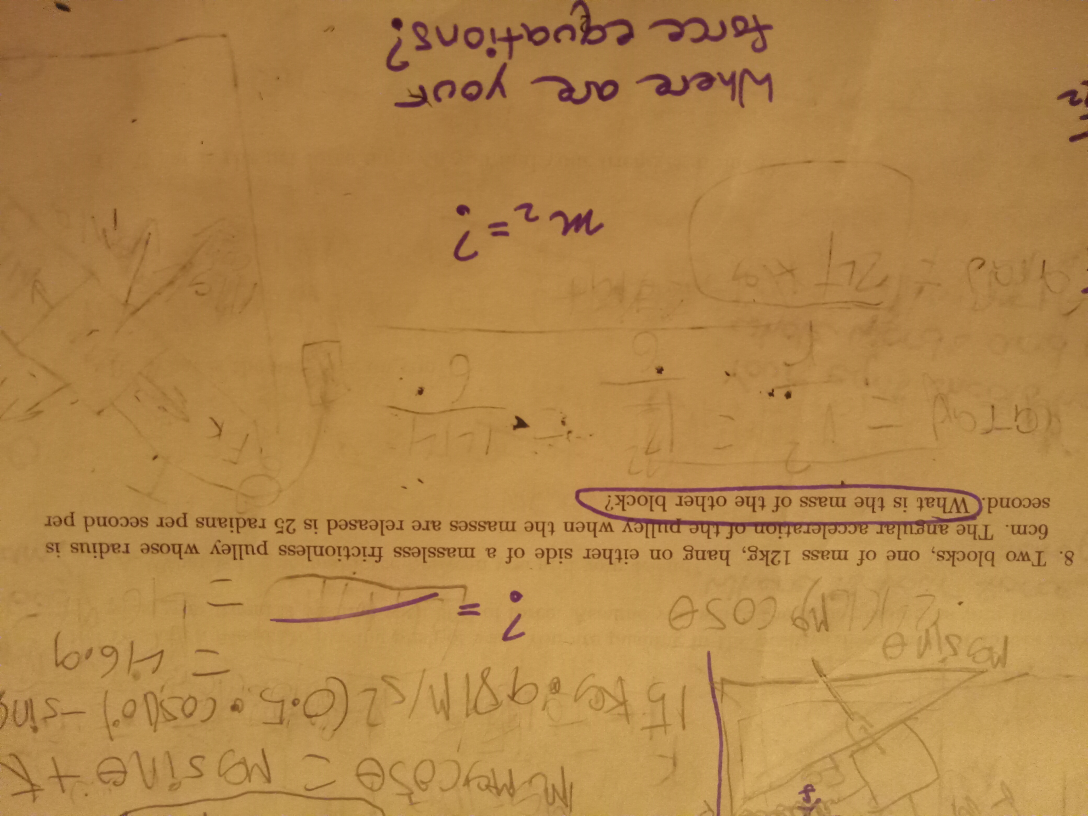 Solved Two blocks, one of mass 12 ﻿kg , ﻿hang on either side | Chegg.com