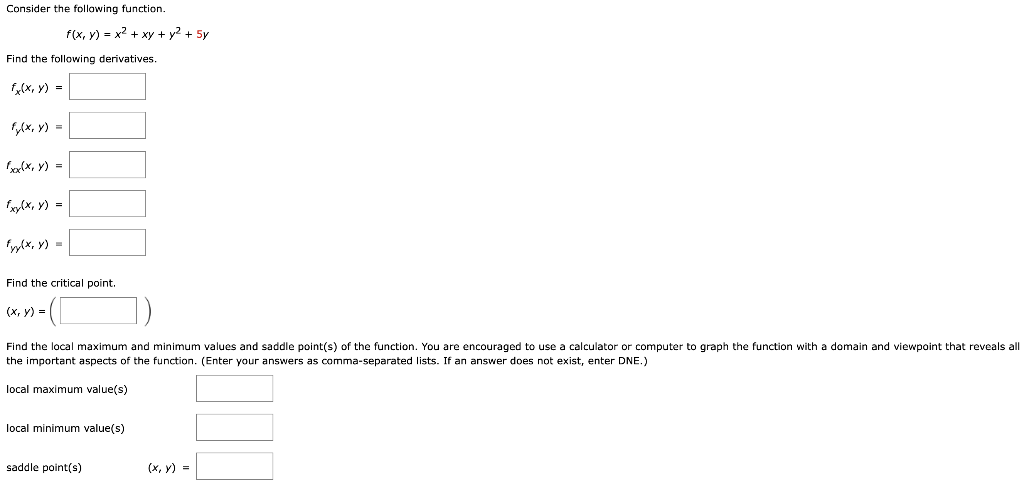 Solved Consider the following function. f(x, y) = x2 + xy + | Chegg.com