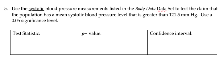 5. Use the systolic blood pressure measurements | Chegg.com