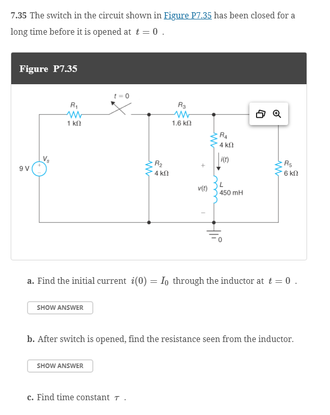 Solved 7.35 ﻿The switch in the circuit shown in Figure P7.35 | Chegg.com