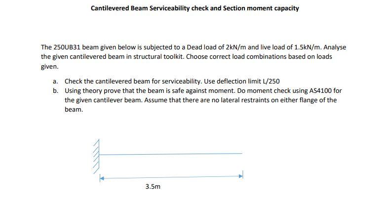 Solved Cantilevered Beam Serviceability check and Section | Chegg.com