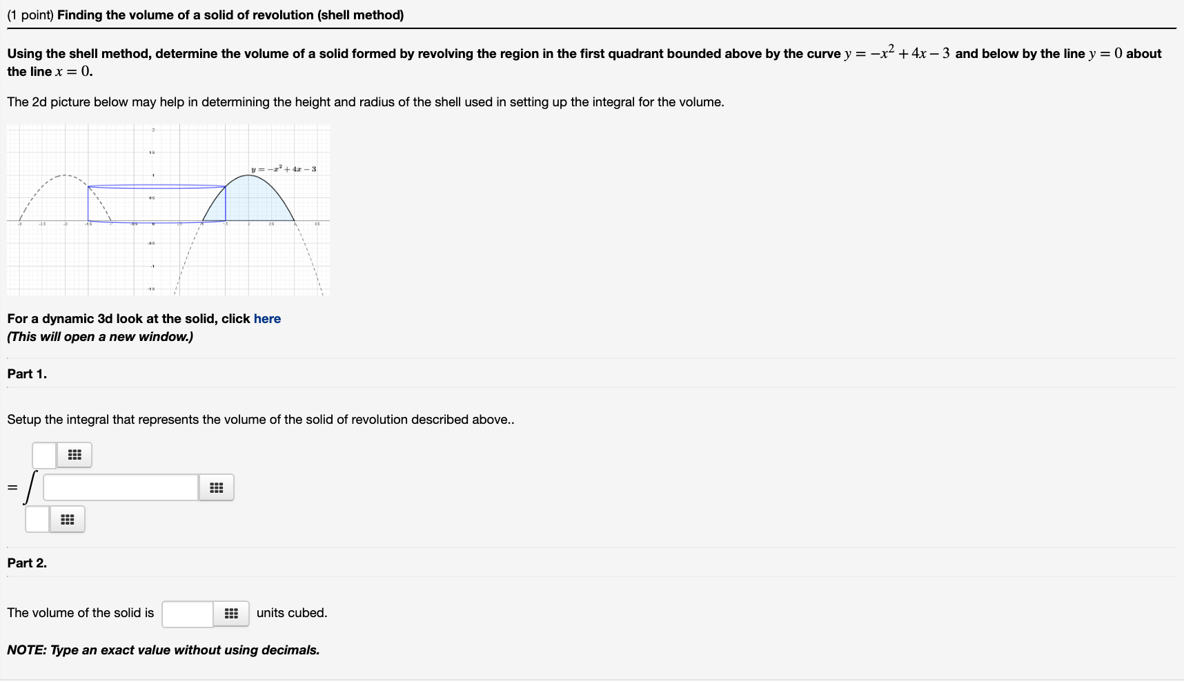 Solved (1 point) Finding the volume of a solid of revolution | Chegg.com