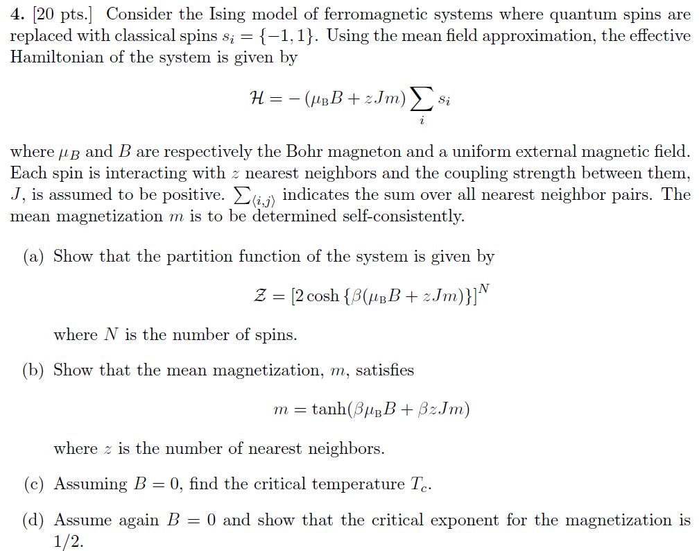Solved 4. (20 pts.] Consider the Ising model of | Chegg.com