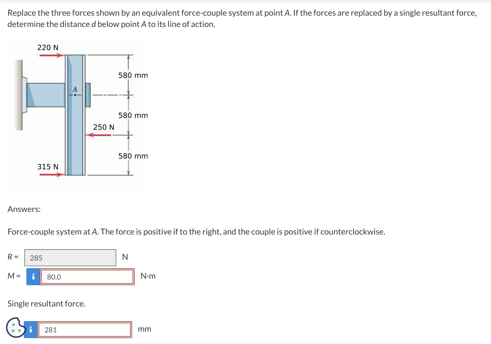 Solved Replace the three forces shown by an equivalent | Chegg.com