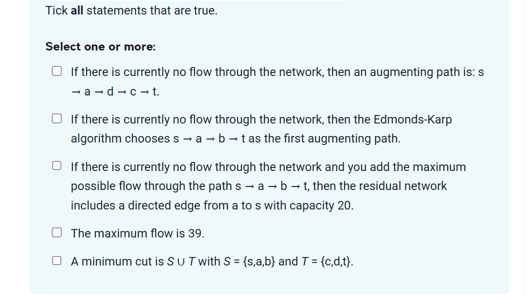 Solved Consider this flow network with source s and sink t: | Chegg.com