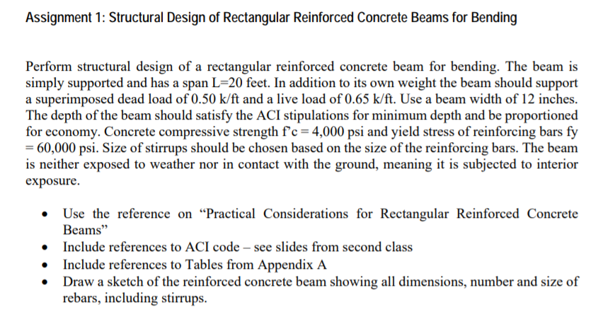 Solved Assignment 1: Structural Design of Rectangular | Chegg.com