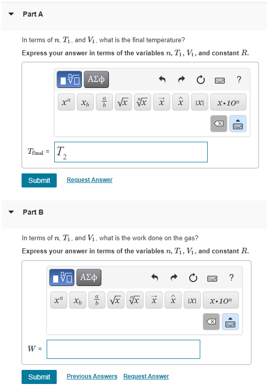 Solved Problem 19.56 n moles of an ideal gas at temperature | Chegg.com