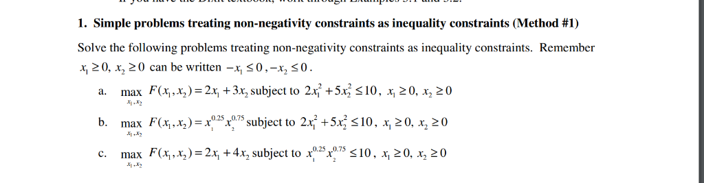 1. Simple problems treating non-negativity | Chegg.com