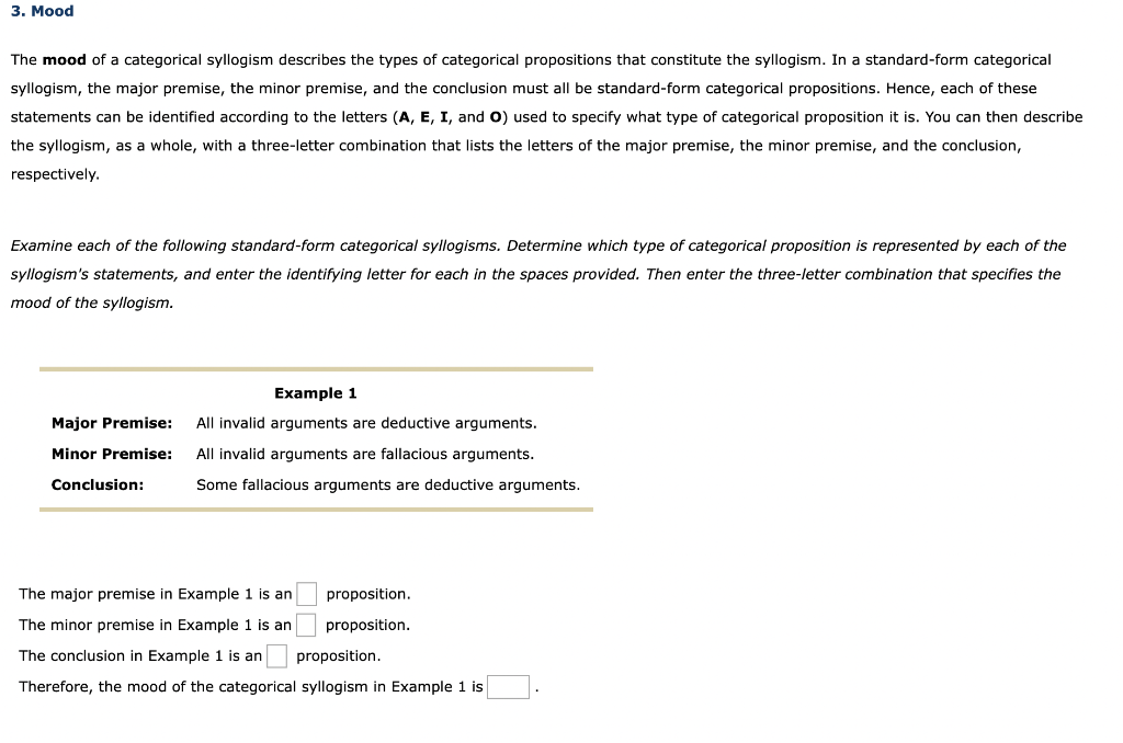 Solved The mood of a categorical syllogism describes the | Chegg.com
