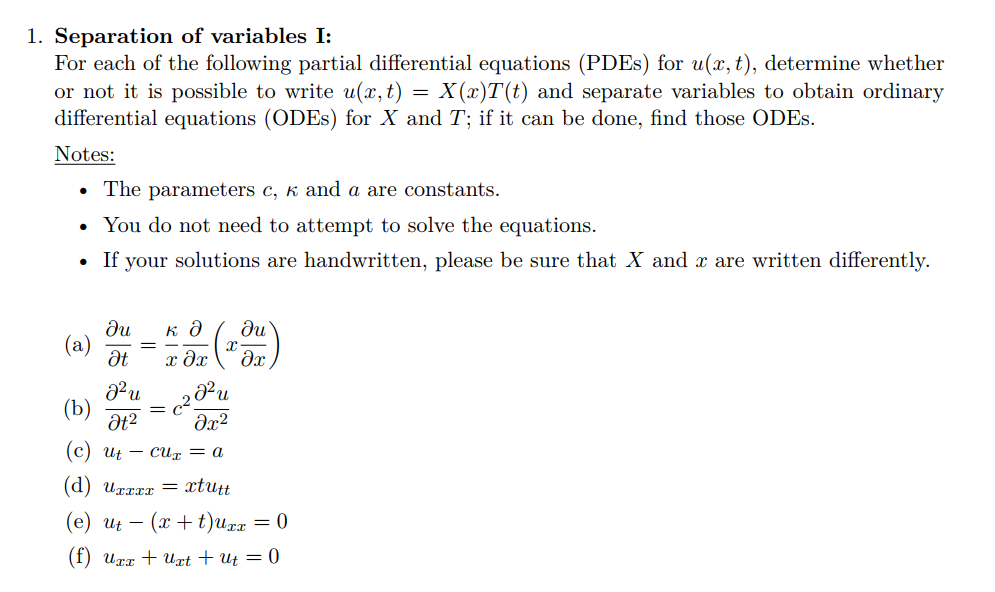 Solved 1. Separation of variables I: For each of the | Chegg.com
