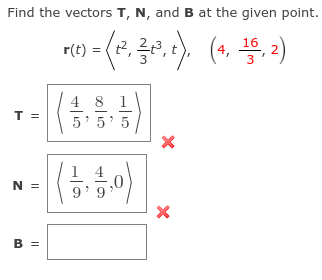 Find the vectors T,N, and B at the given point. | Chegg.com
