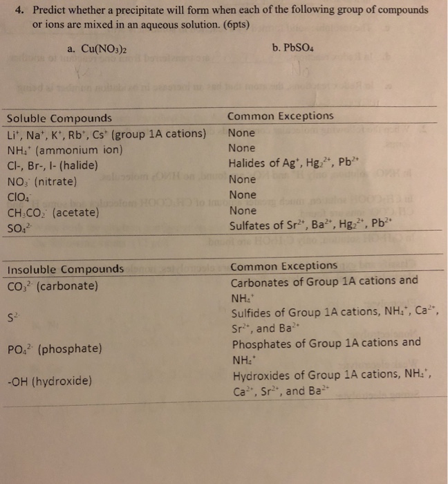 Solved Predict whether a precipitate will form when each of | Chegg.com