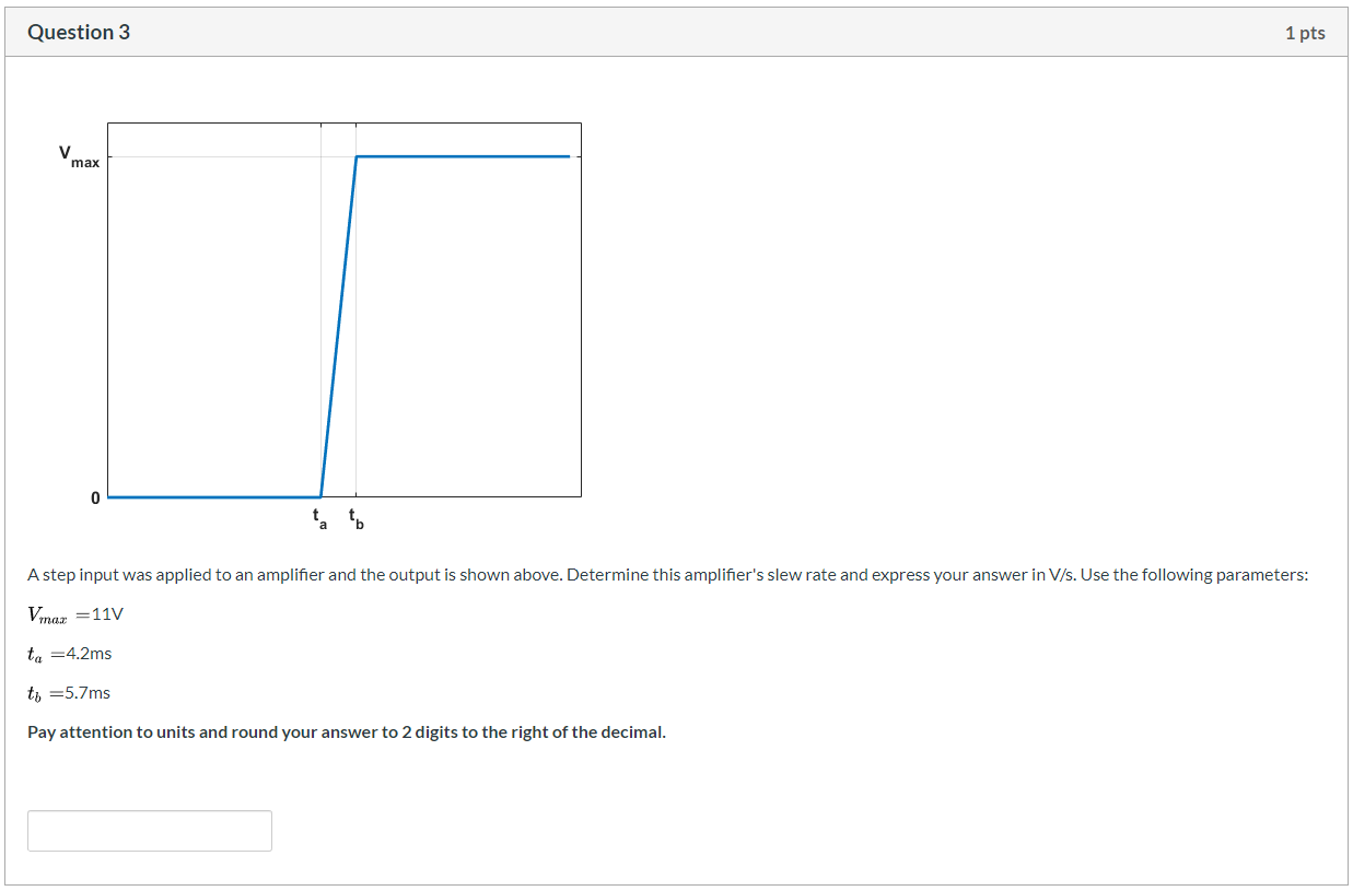 Solved Question 3 1 pts V max A step input was applied to an | Chegg.com