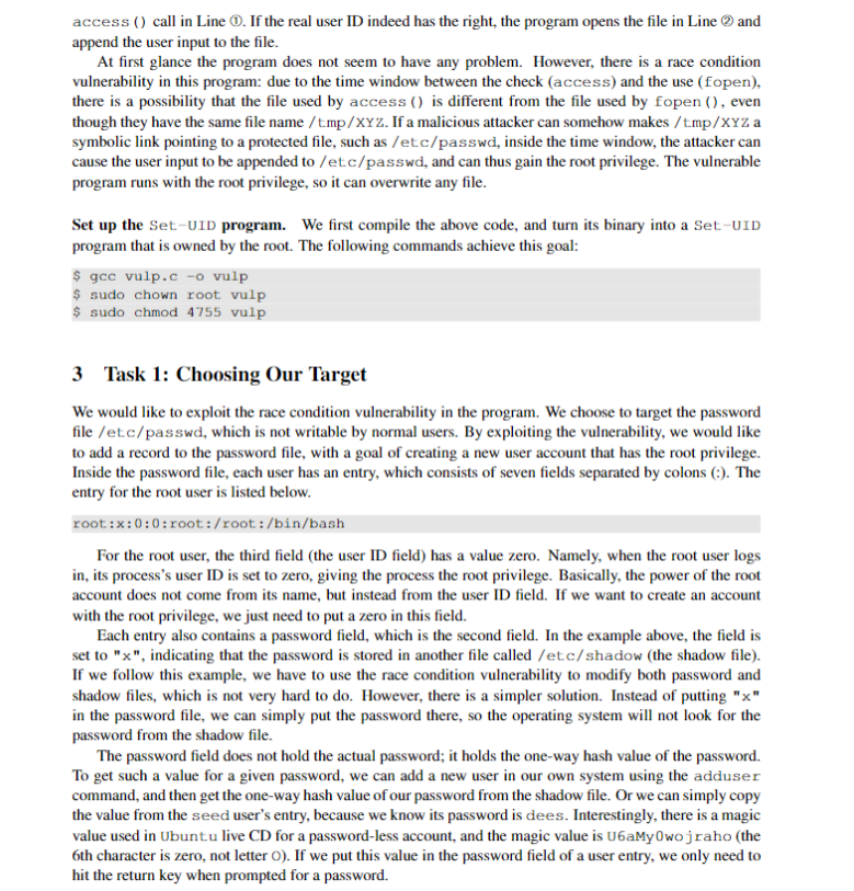 ubuntu seed lab race condition I need screen shots of | Chegg.com