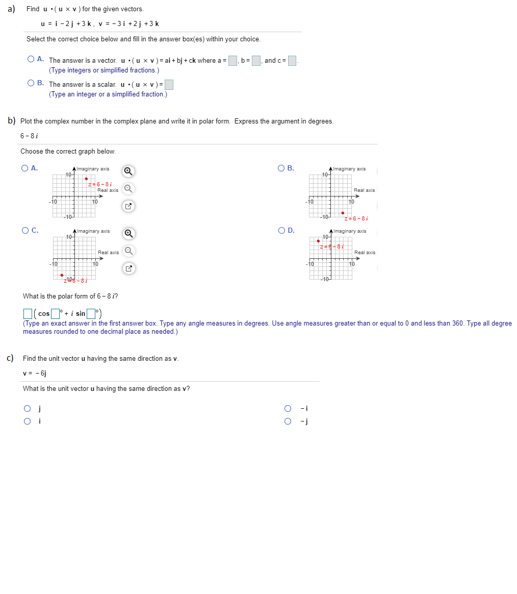 Solved a) Find u .(u x v) for the given vectors. u = 1 - 2 j | Chegg.com