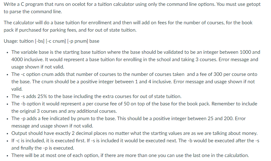 Solved Write a C program that runs on ocelot for a tuition | Chegg.com