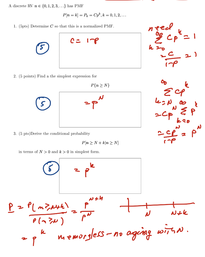 Solved A discrete RV ne {0, 1, 2, 3, ...} has PMF Pin= k] = | Chegg.com