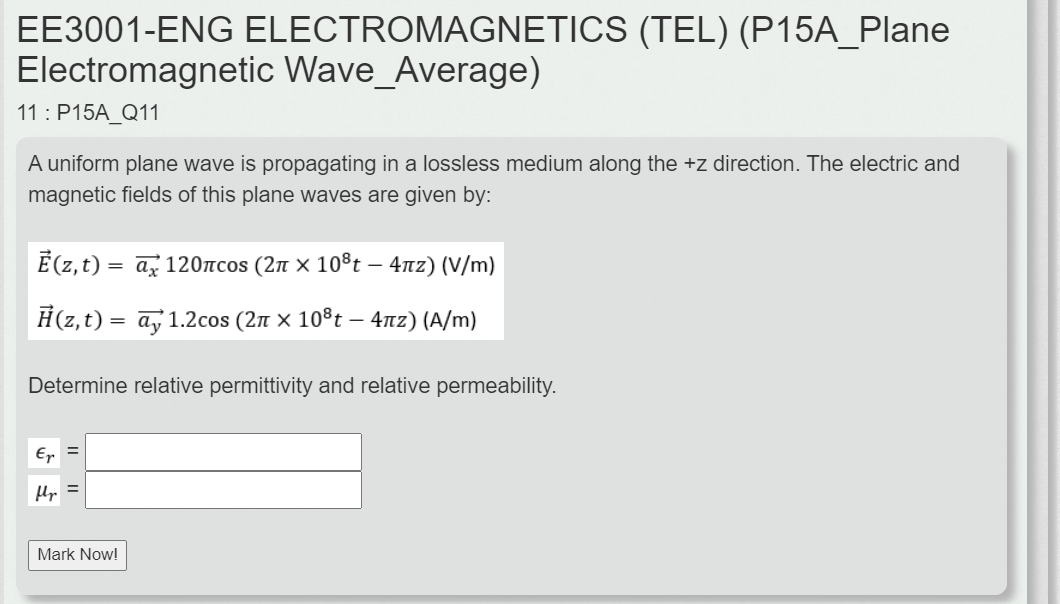 Solved EE3001-ENG ELECTROMAGNETICS (TEL) (P15A_Plane | Chegg.com