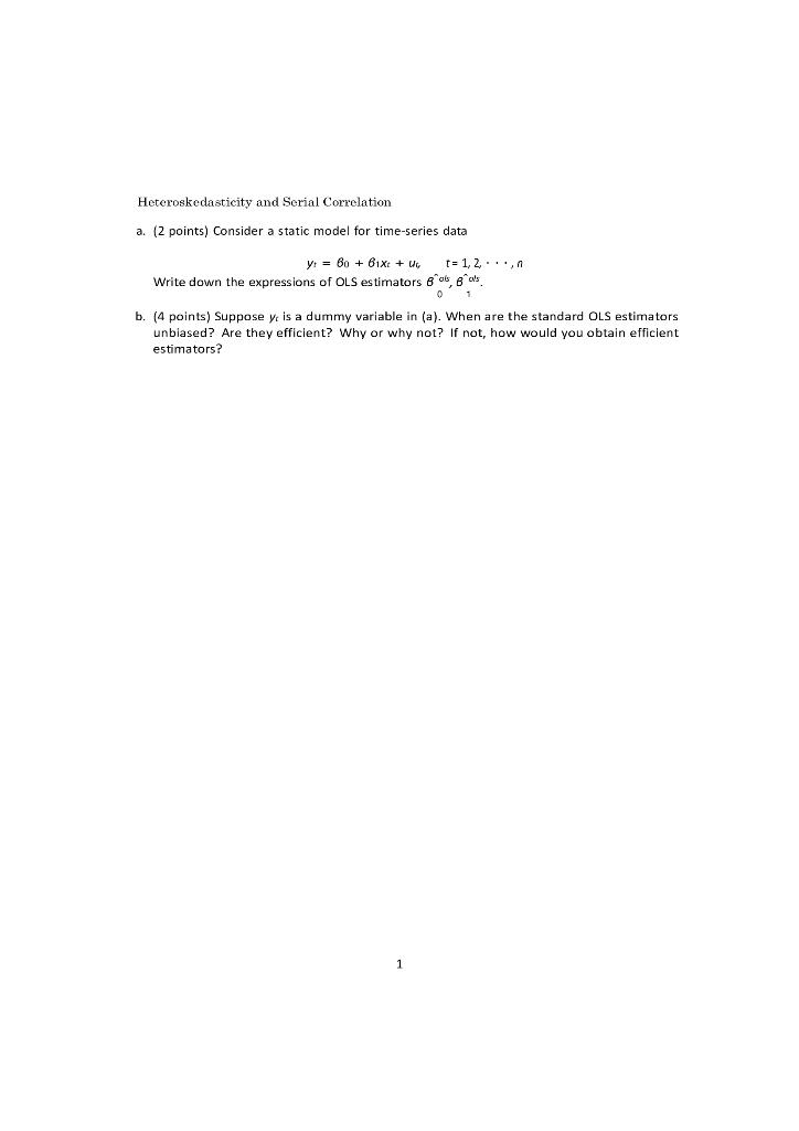 Heteroskedasticity and Serial Correlation a. (2 | Chegg.com