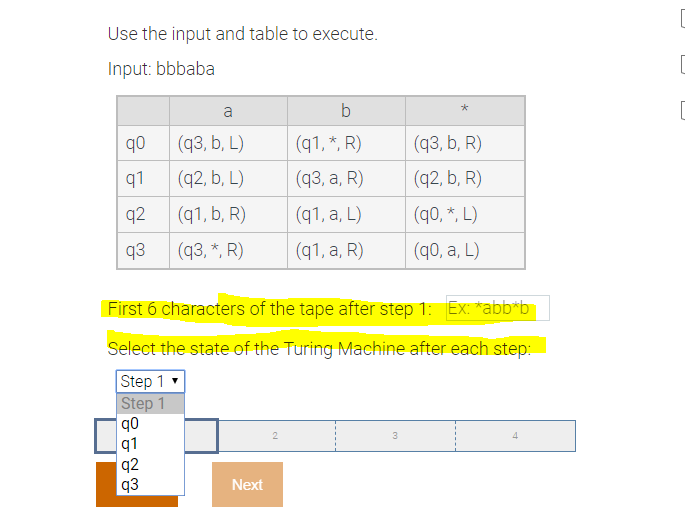 Solved Use The Input And Table To Execute Input Bbbaba Q0 Chegg
