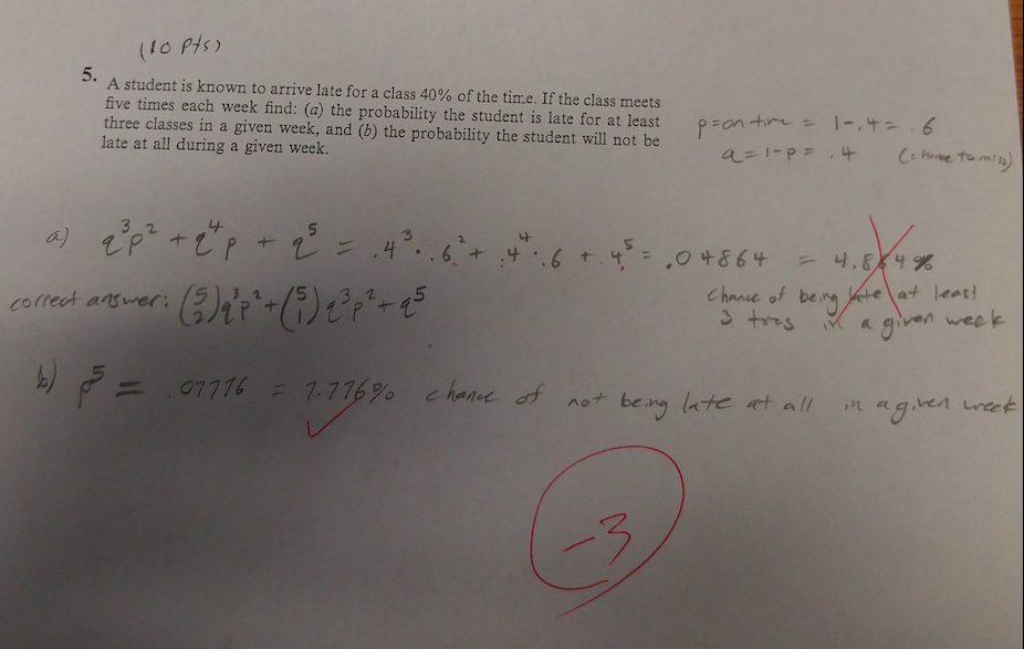 Solved 5. A student is known to arrive late for a class 40% | Chegg.com