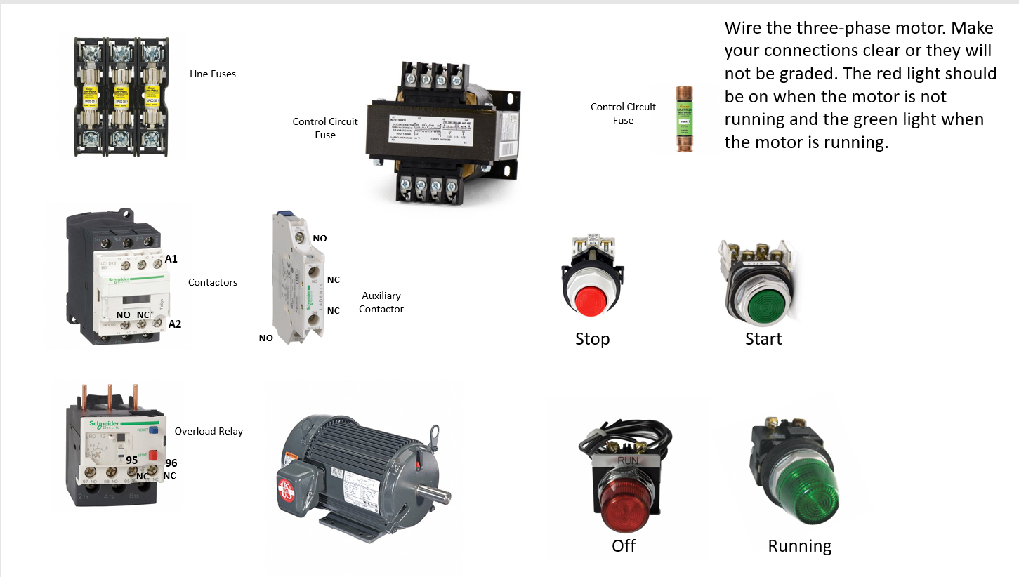 Solved Line Fuses Wire the three-phase motor. Make your | Chegg.com