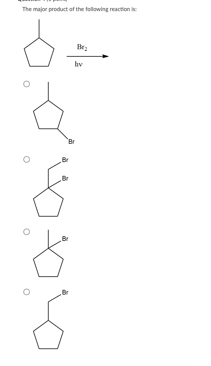 Solved The major product of the following reaction is: Br2 | Chegg.com