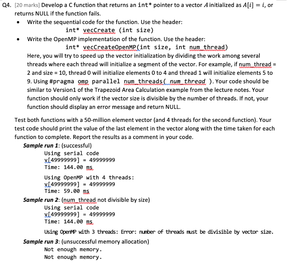 Solved Q4. [20 marks] Develop a C function that returns an | Chegg.com