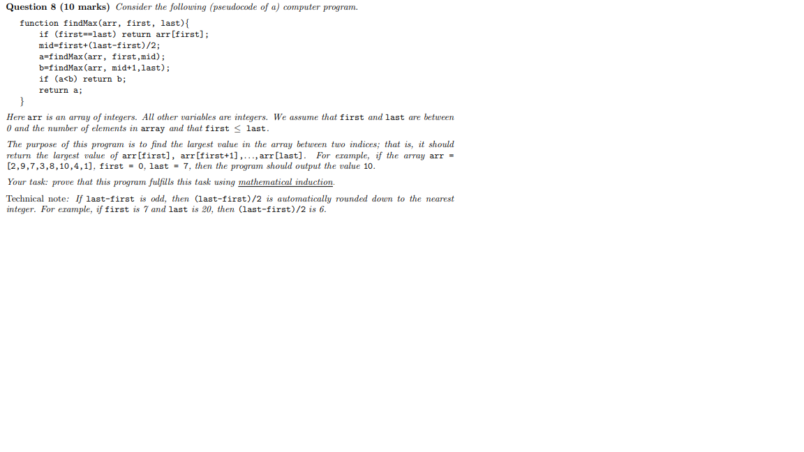 Solved Question 8 (10 marks) Consider the following | Chegg.com
