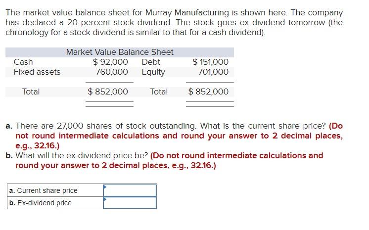 Solved The market value balance sheet for Murray | Chegg.com