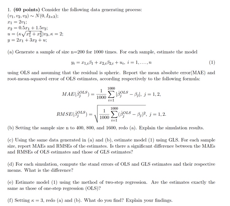 1. (60 points) Consider the following data generating | Chegg.com