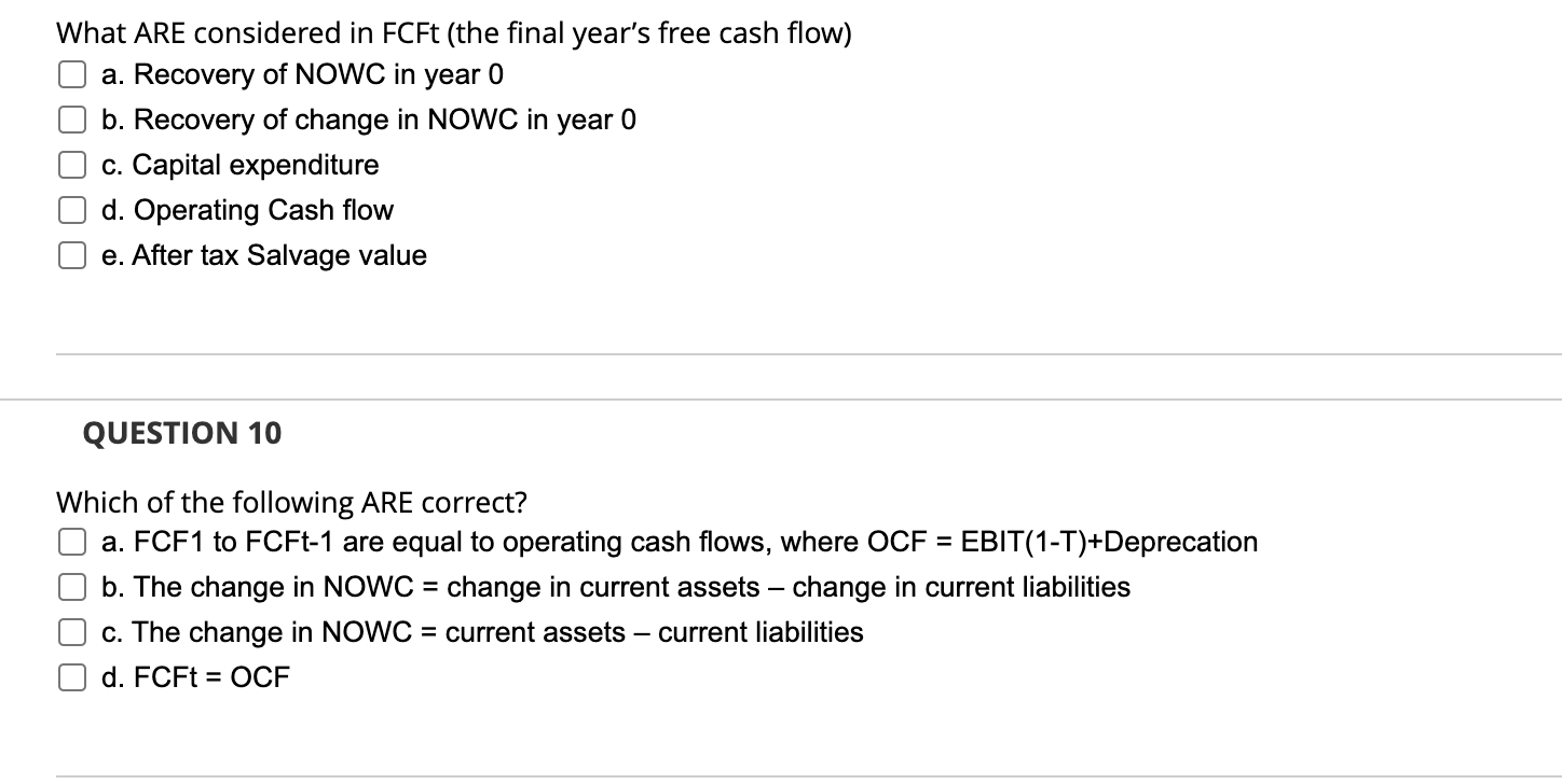 Solved What ARE considered in FCFt (the final year's free | Chegg.com