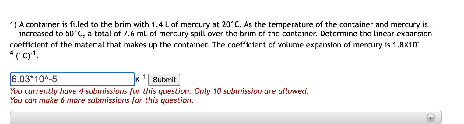 Solved 1) A container is filled to the brim with 1.4 L of | Chegg.com