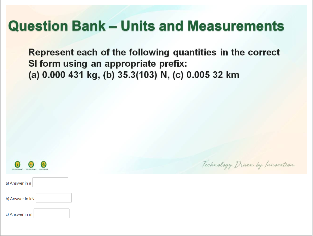 Solved Question Bank – Units and Measurements Represent each | Chegg.com