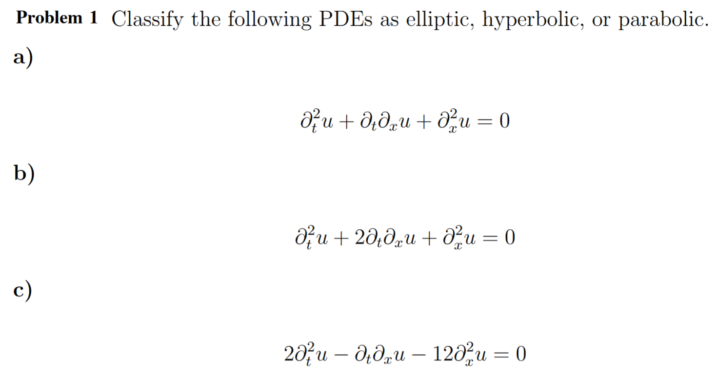 Solved Problem 1 Classify the following PDEs as elliptic, | Chegg.com