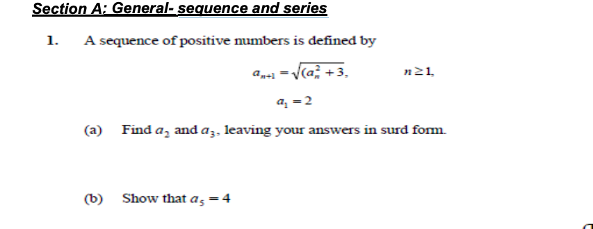 Solved Section A: General-sequence and series 1. A sequence | Chegg.com