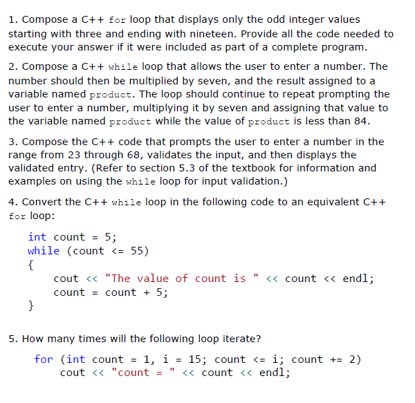 Solved 1 Compose A C For Loop That Displays Only The Odd 