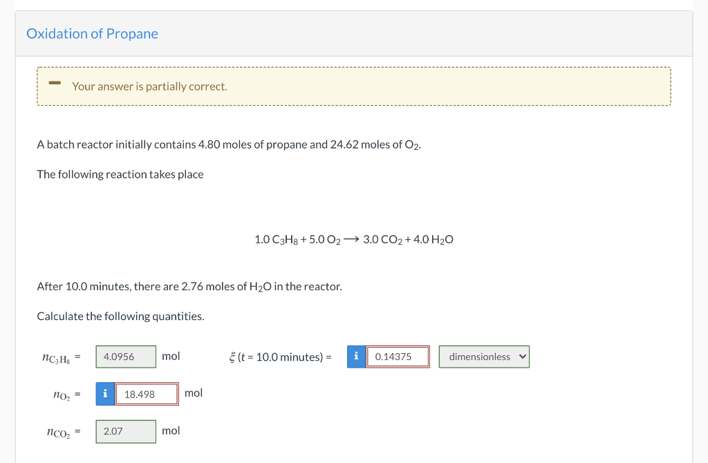 Solved Oxidation of Propane Your answer is partially | Chegg.com