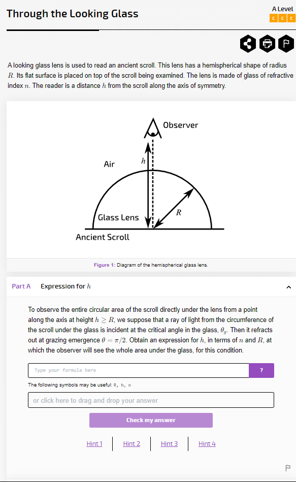 Solved A looking glass lens is used to read an ancient | Chegg.com