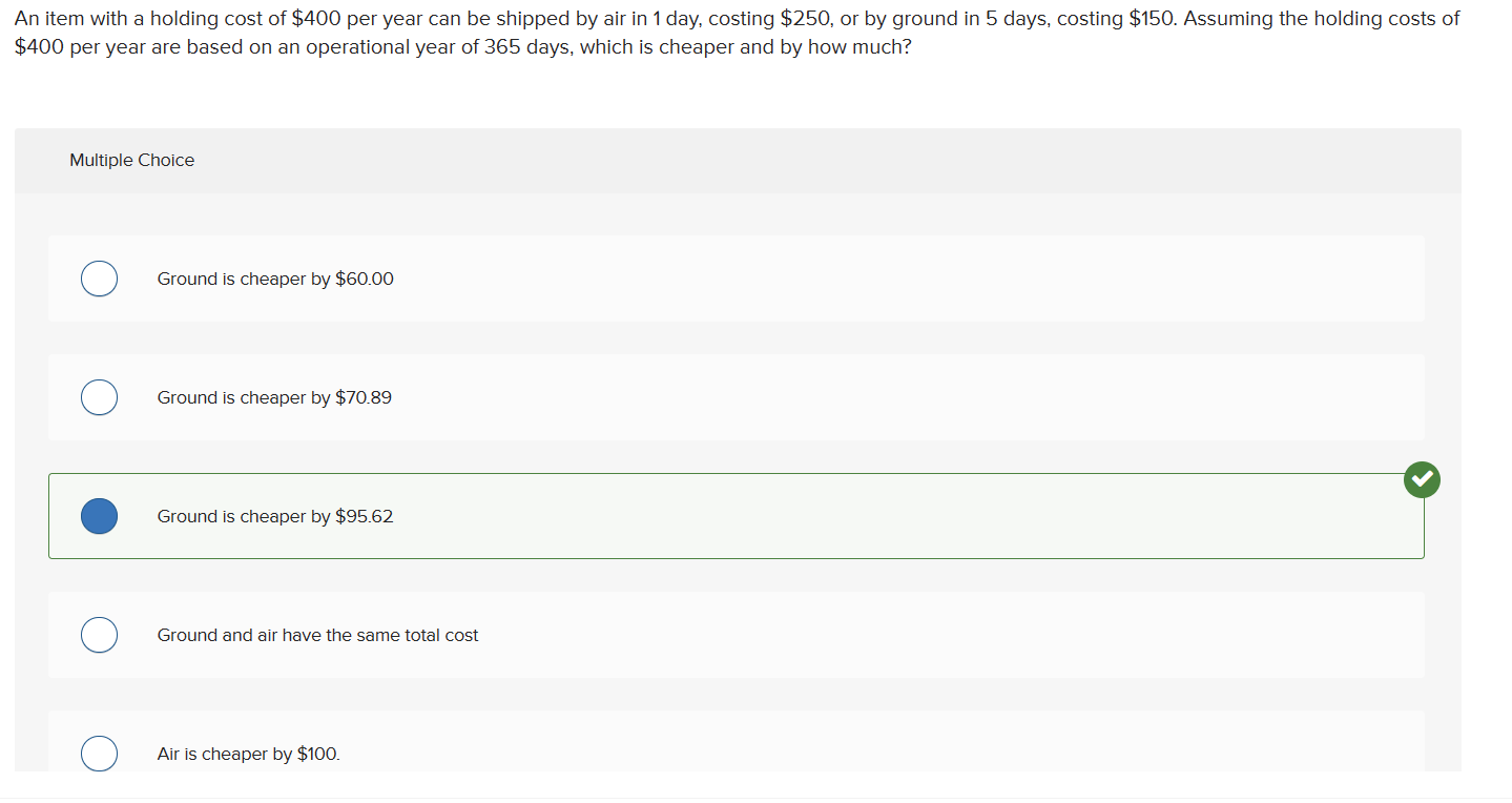 Solved An item with a holding cost of $400 ﻿per year can be | Chegg.com