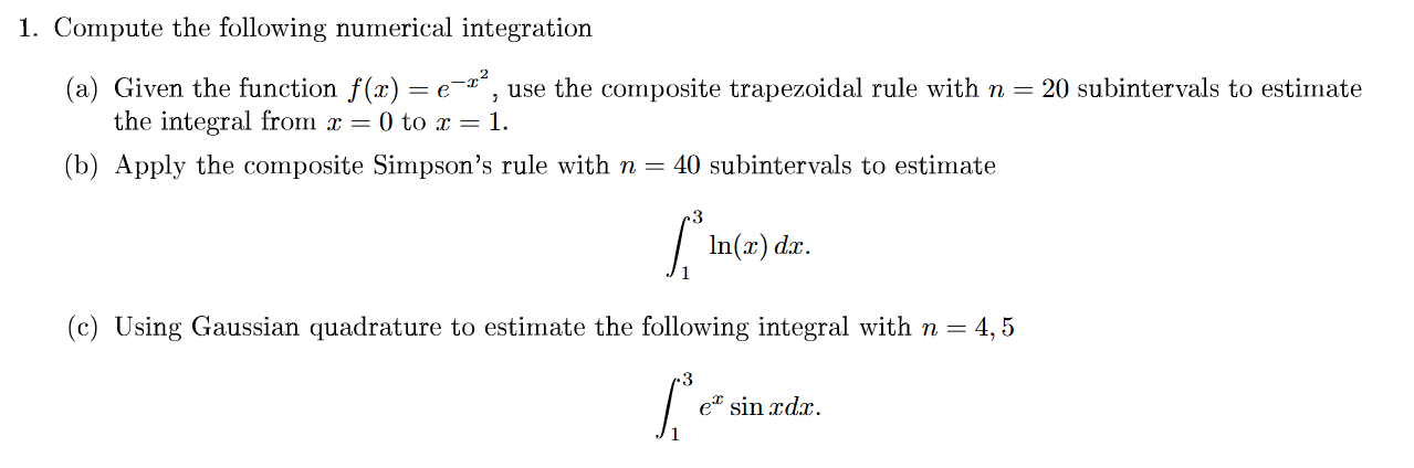Solved Compute the following numerical integration(a) ﻿Given | Chegg.com