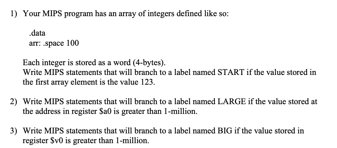 1 Your Mips Program Has An Array Of Integers Defined