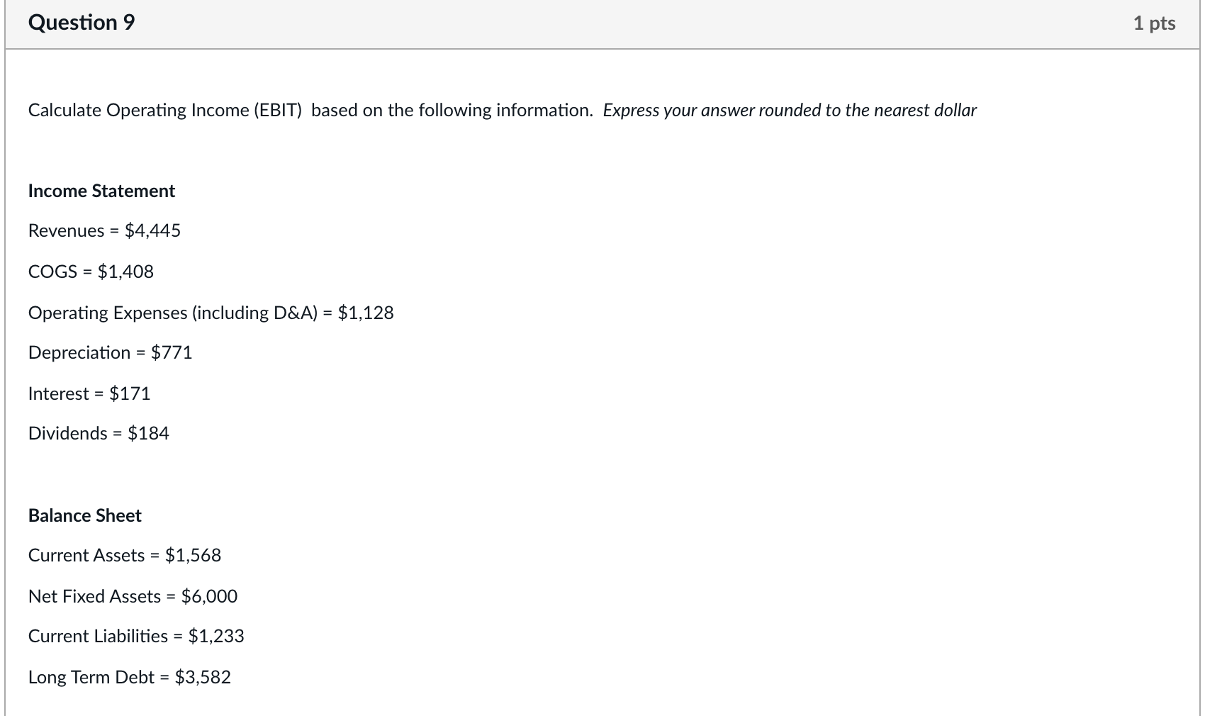 Solved Calculate Operating Income (EBIT) based on the | Chegg.com