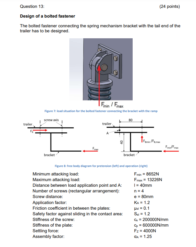 Solved Question 13: (24 points) Design of a bolted fastener | Chegg.com
