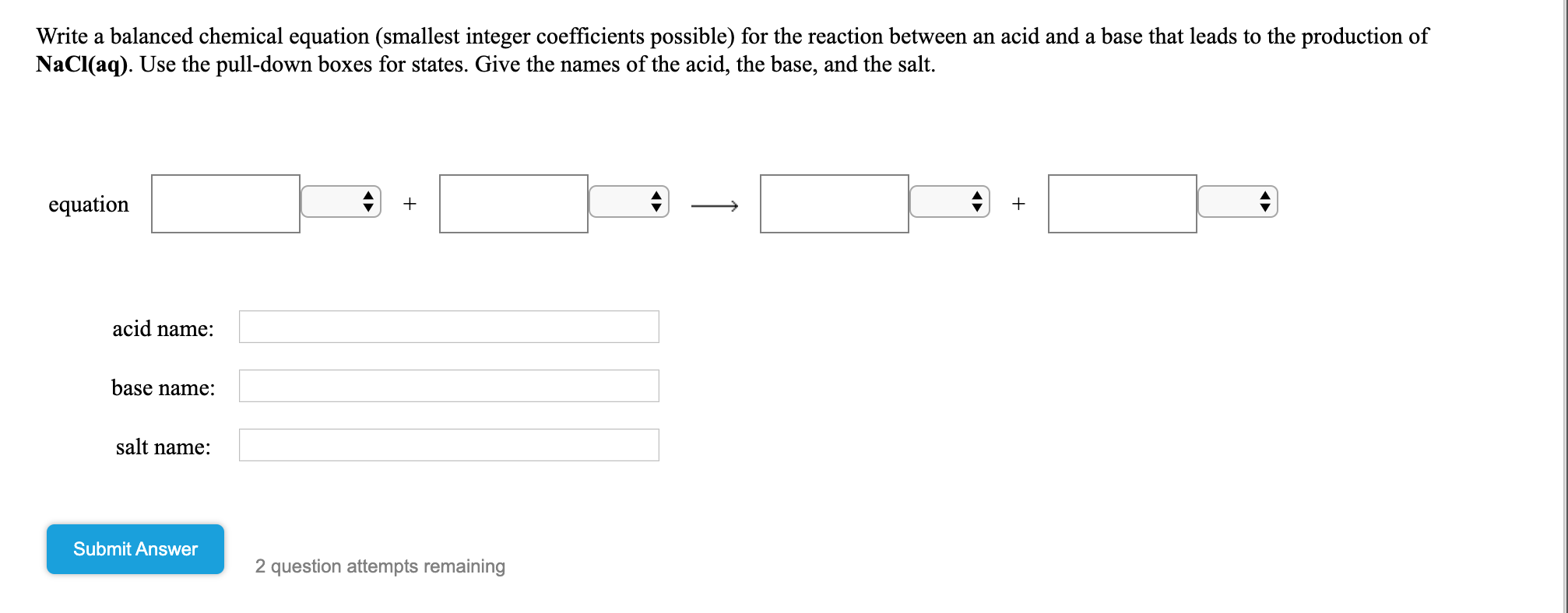 Solved Write a balanced chemical equation (smallest integer | Chegg.com