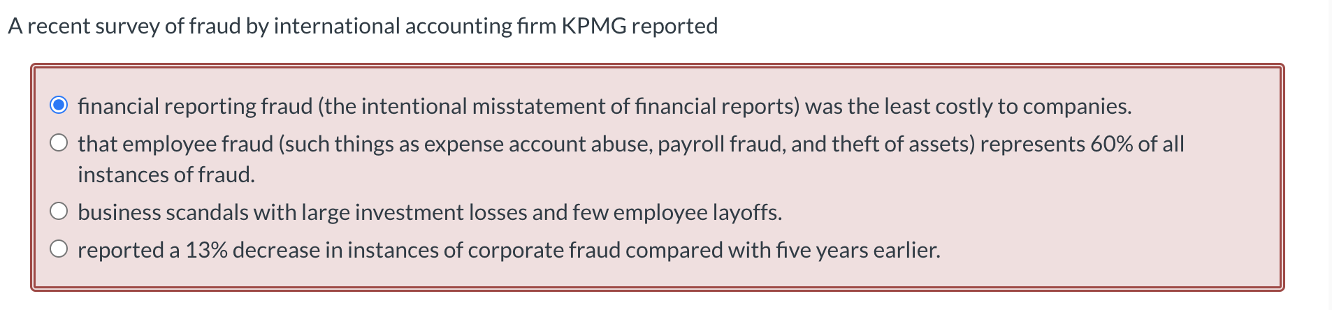 A recent survey of fraud by international accounting | Chegg.com