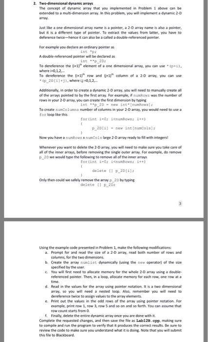Solved 2. Two-dimensional dynamic arrays The concept of | Chegg.com